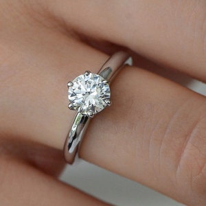2 CT Solitaire Diamond Engagement Ring, 6 Prong Diamond Ring, Round H ...