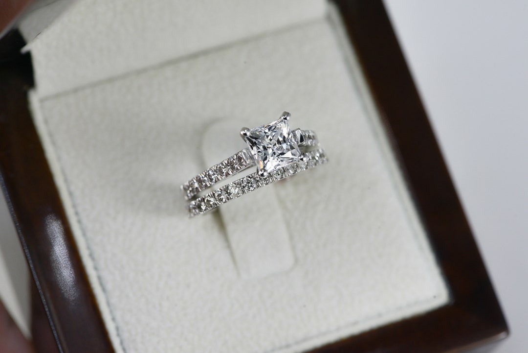 Princess Cut Wedding Ring Set, Unique Bridal Ring Set, Wedding Ring Set ...