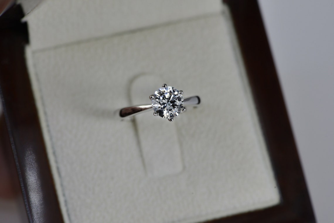 1 CT Solitaire Diamond Engagement Ring 6 Prong Round Cut | Etsy