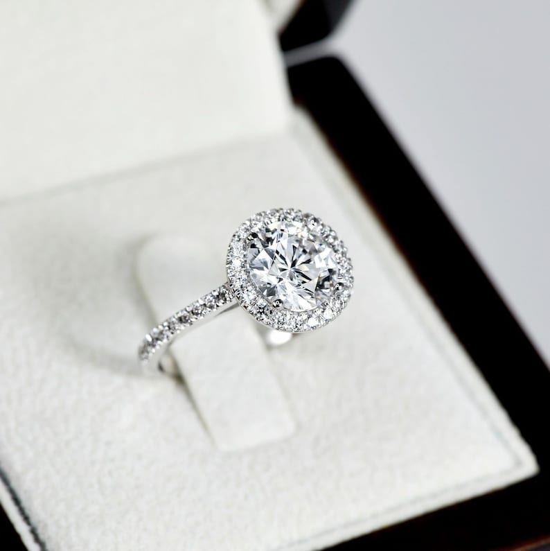 1 1/2 CT Real Diamond Engagement Ring Round Cut F/VS2 18K - Etsy