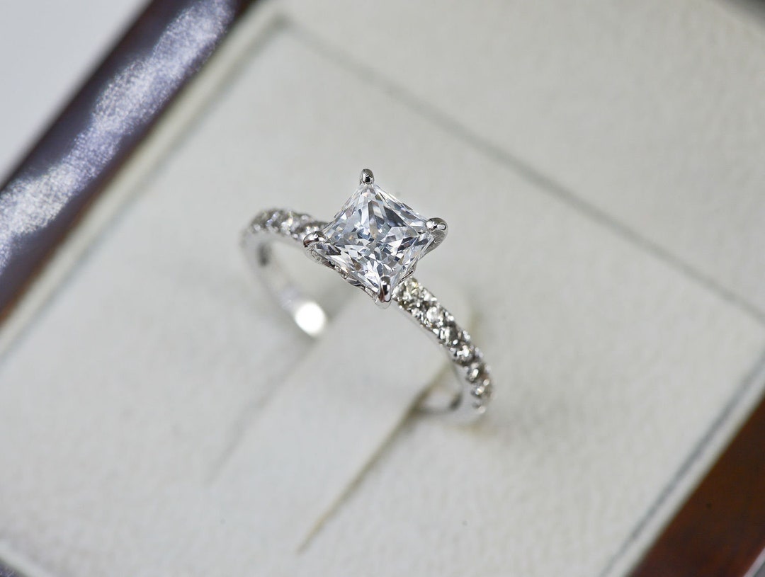 Princess Cut Engagement Ring, Lab Grown Diamond Engagement Ring, 14k ...