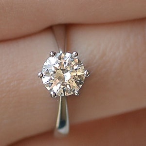 1 CT Solitaire Diamond Engagement Ring 6 Prong Round Cut F/VS2-SI1 14K ...