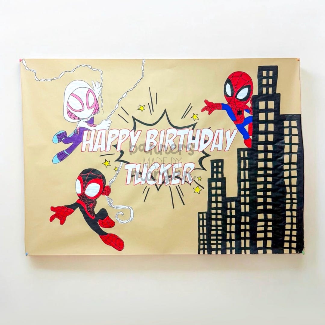 Hand Painted Birthday Banner, Spider Banner, Hand Painted Banner ...