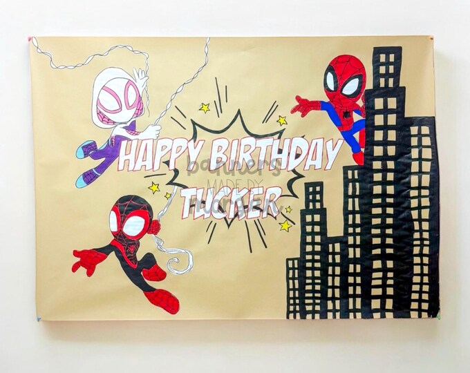 Hand Painted Birthday Banner, Spider Banner, Hand Painted Banner ...
