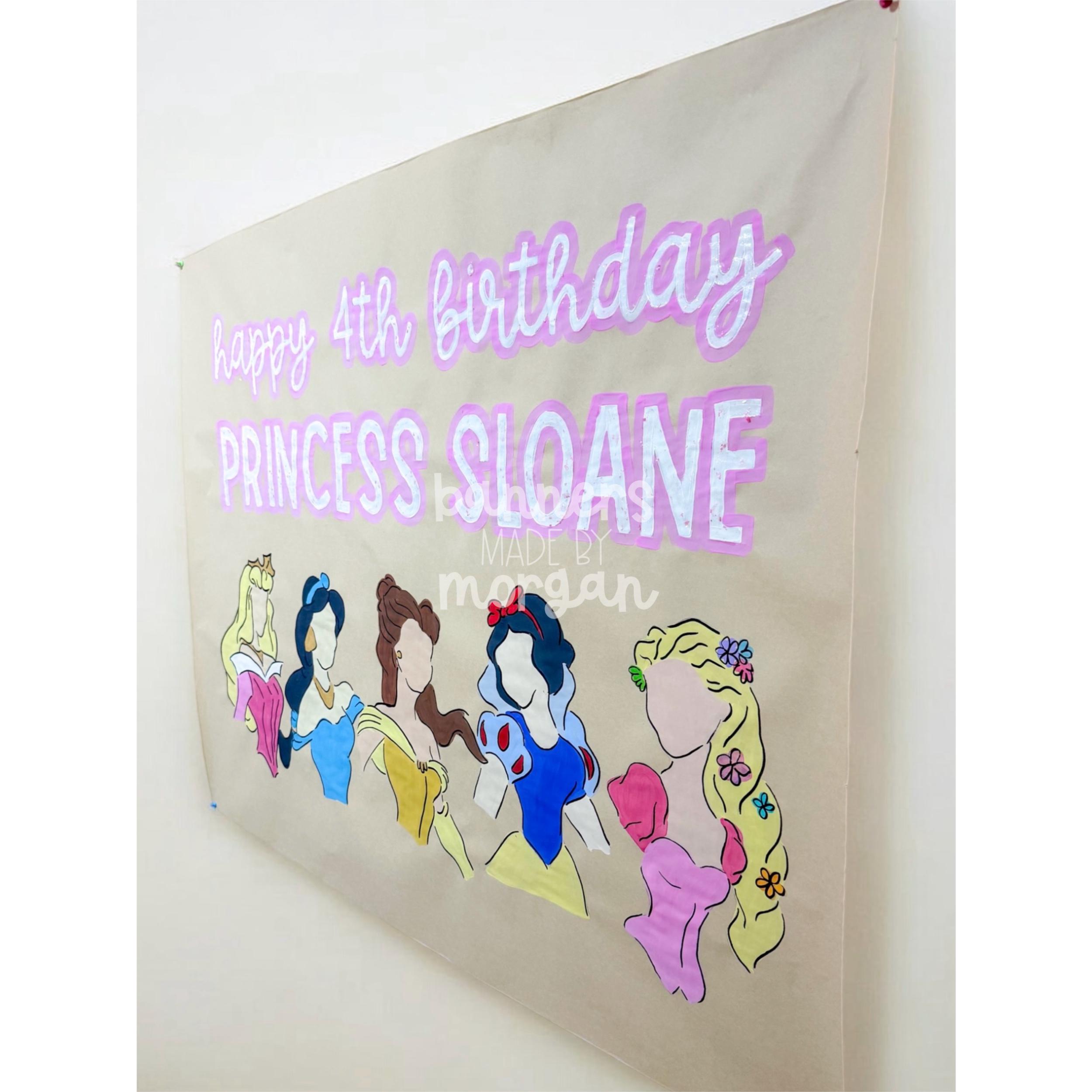 Hand Painted Princess Birthday Banner, Hand Painted Banner, Hand ...