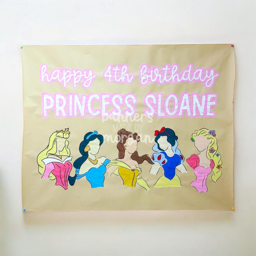 Hand Painted Princess Birthday Banner, Hand Painted Banner, Hand ...