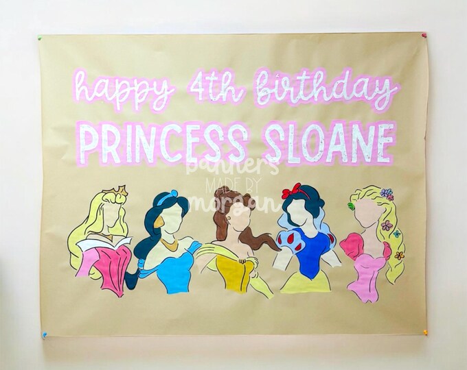 Hand Painted Princess Birthday Banner, Hand Painted Banner, Hand ...