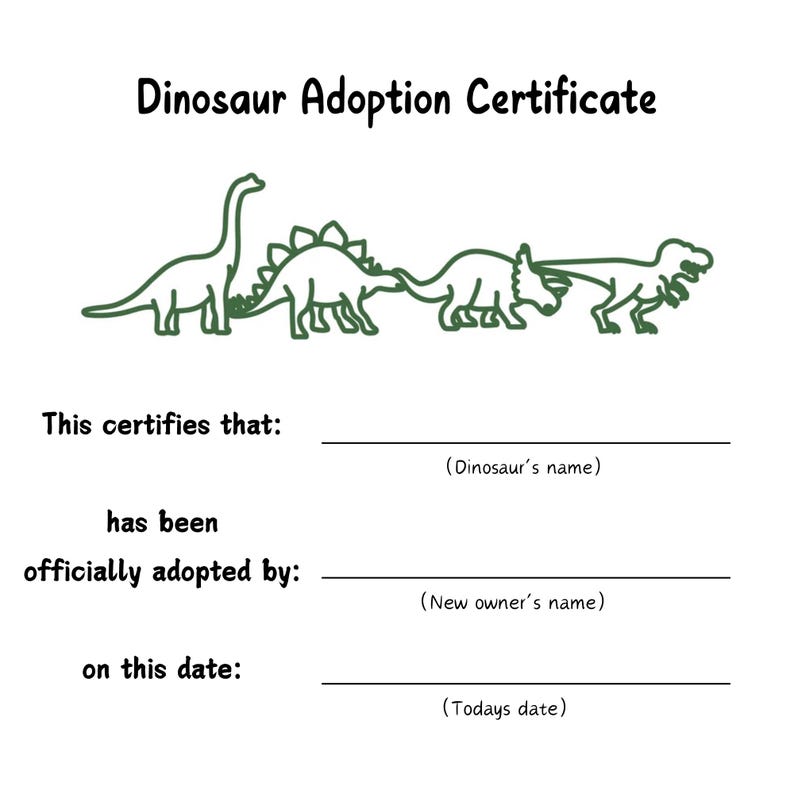 Dinosaur Adoption Certificate - PNG - Etsy