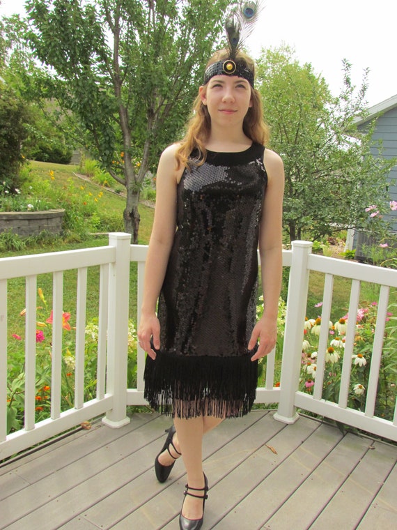 Black sequin Flapper costume Small | Etsy