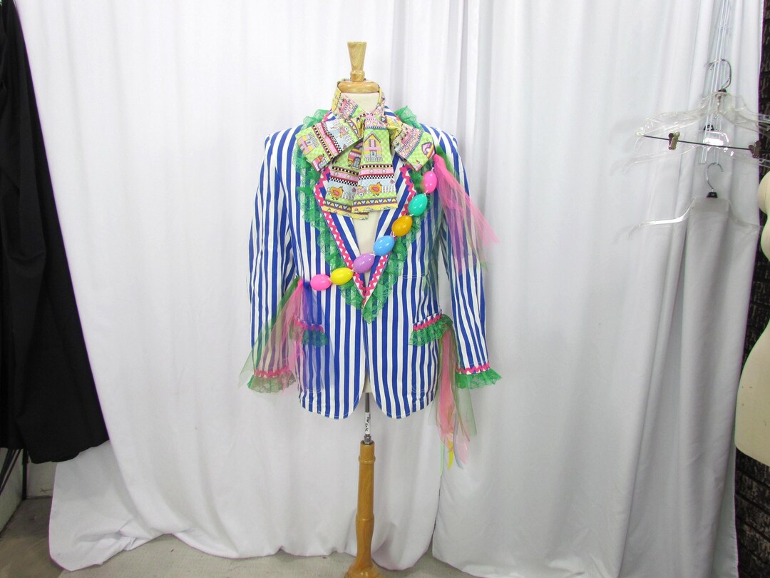 Easter Bunny (M) Costume (or Mad Hatter), White/blue Stripe, Green Lace ...