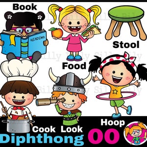 Diphthong 'OO'. Phonics, Illustrated Words - B/W & Color Clipart for ...