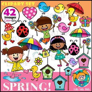 SPRING! Clipart. BLACK and WHITE and Color. Education Graphics of ...
