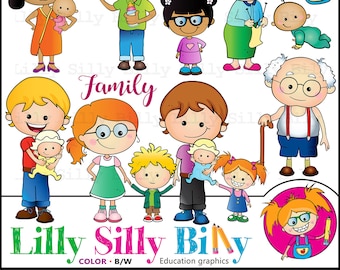 Happy Kids Clipart. BLACK and WHITE and COLOR. Education | Etsy