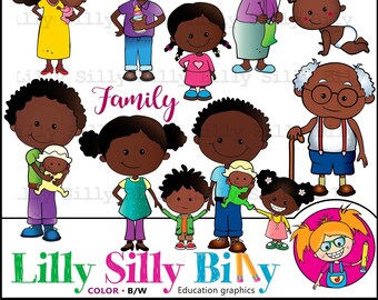 Black and White Family Clipart - Etsy