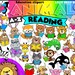 Animals READING, A-Z, Clipart. Black & White and Full Color Graphics ...