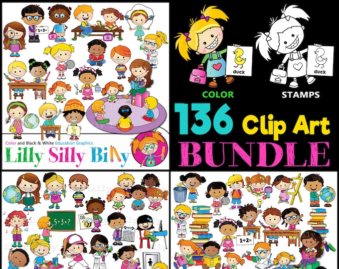 School Day Clipart Value BUNDLE 136 Graphics Children - Etsy