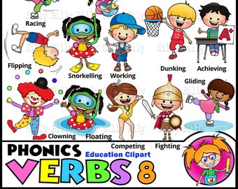 Phonics VERBS 4 B/W & Color Clipart lilly Silly Billy | Etsy