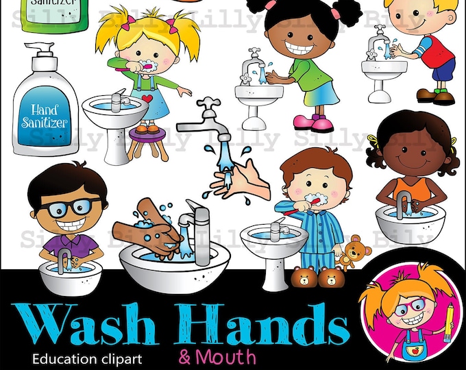 Bathroom Chores Clipart, Little Girls Washing Hands, Hygiene, Healthy ...