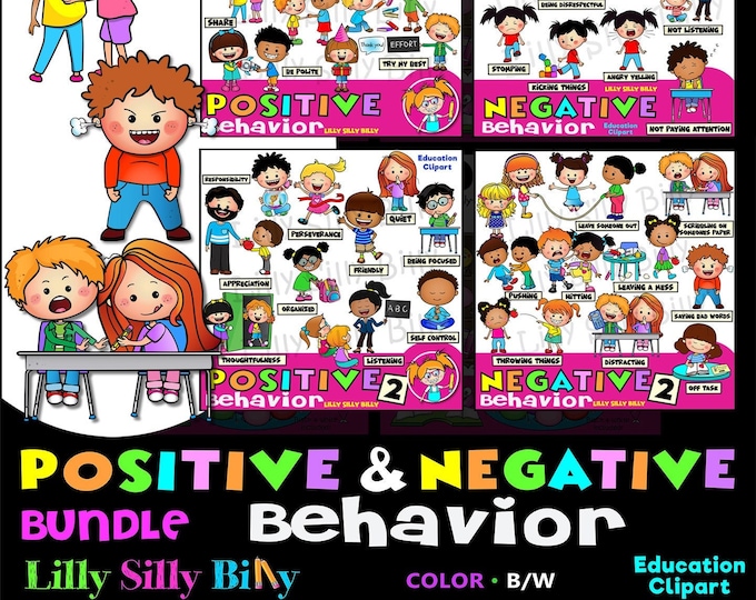 Positive and Negative Behaviour Clipart BUNDLE in BLACK & WHITE/ Full ...