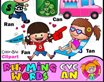 CVC Rhyming Word Clipart AD B/W & Color Images. for Small - Etsy