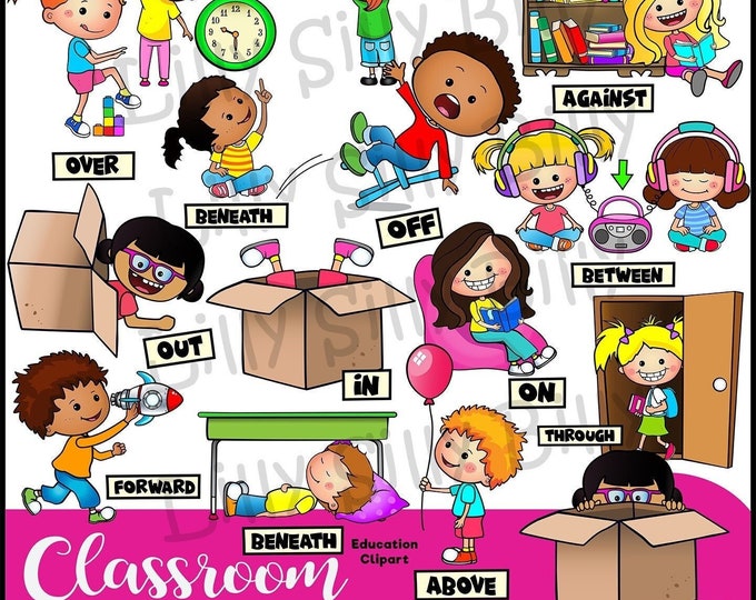 PREPOSITIONS. Clipart, Black and White & COLOR, Small Commercial Use ...