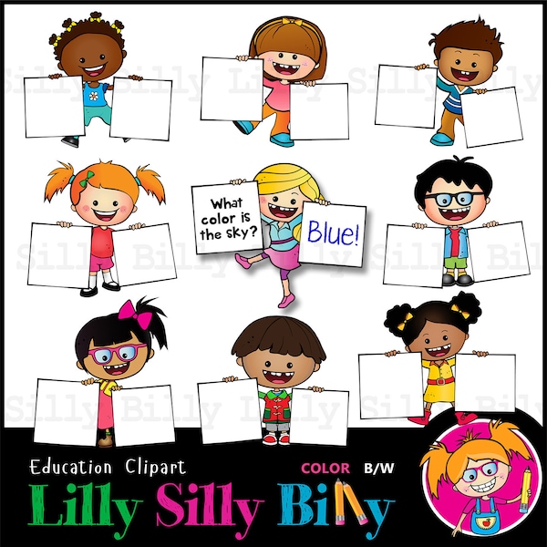 Kids Holding Sign Clipart - Etsy