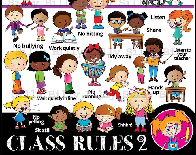 Cheerful Kids Clipart. BLACK and WHITE and COLOR. Education Graphics of ...