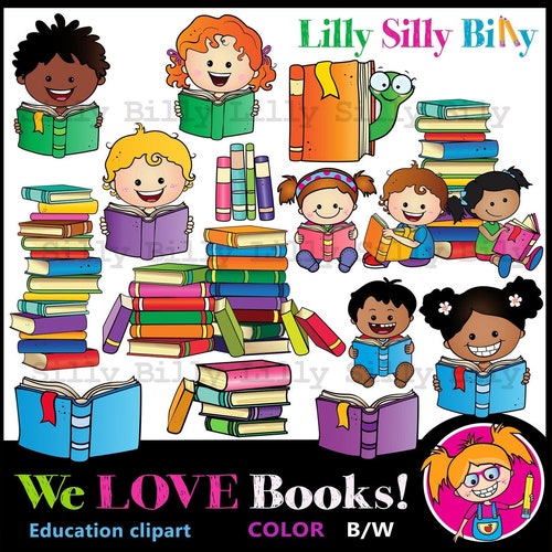 Happy BIG Kids Clipart. BLACK and WHITE and Color Education | Etsy