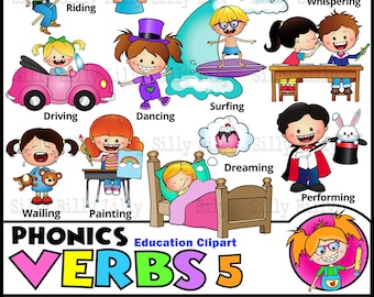 Phonics VERBS 4 B/W & Color Clipart lilly Silly Billy | Etsy