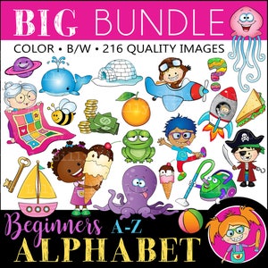 Alphabet BIG BUNDLE- 216 Images: Black and White/ Color Graphics A - Z ...