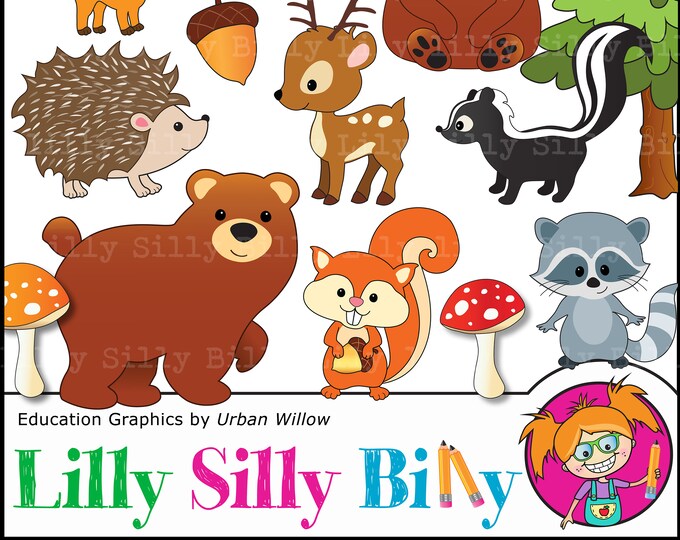 Woodland Clipart - Forest Clip Art, Cute, Whimsical, Critters, Forest ...