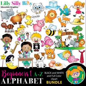 Alphabet Clipart - BLACK AND WHITE and Color Teachers Graphics, Super ...