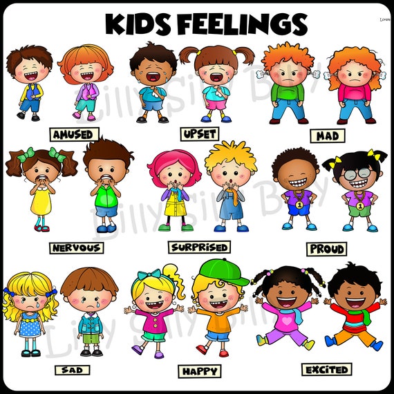 Kids Feelings Clipart Emotions Clip Art Set Kids All Feelings {Clipart