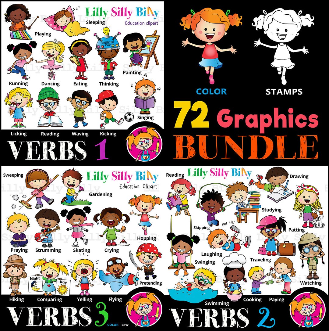 VERBS 1-2-3 Bundle - Clipart for Small Commercial and Education Use ...