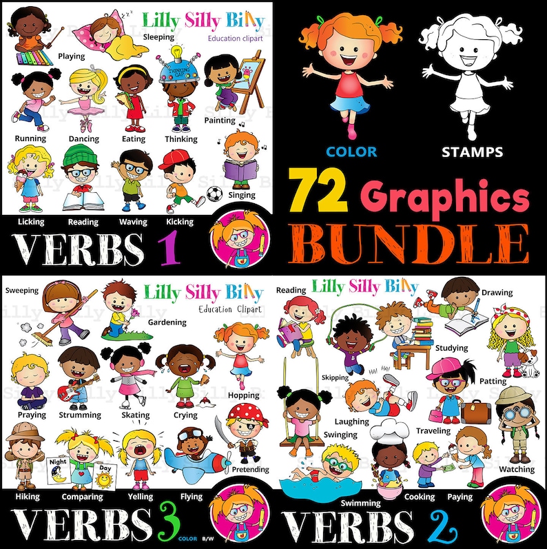 VERBS 1-2-3 Bundle - Clipart for Small Commercial and Education Use ...