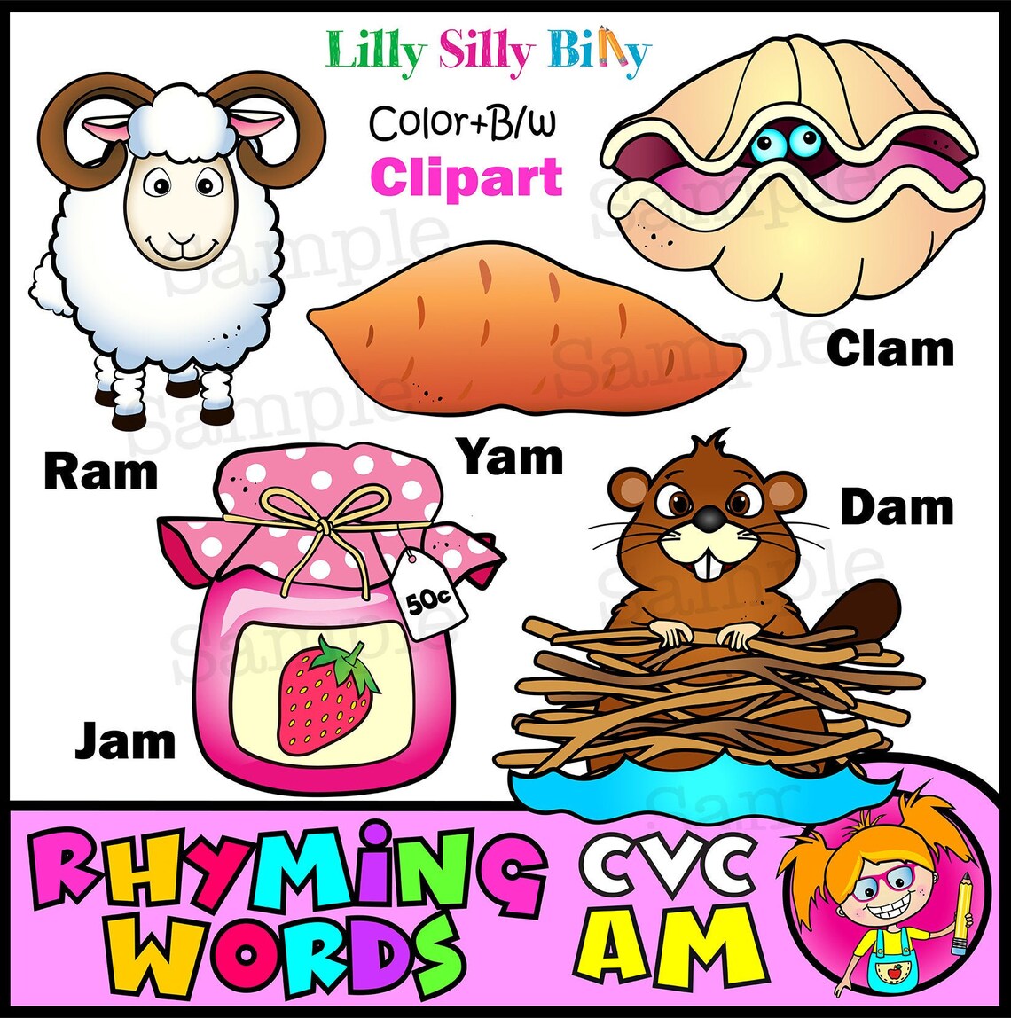 CVC Rhyming Word Clipart - AM - B/W & Color Images. for Small ...