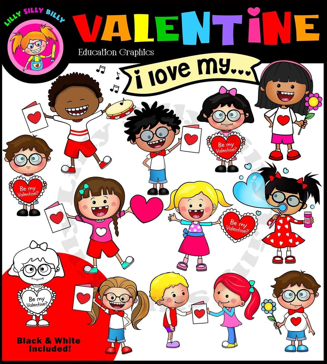 I Love My Valentine. Clipart. BLACK and WHITE and Color. Education ...