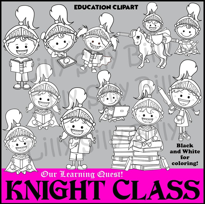 Knight Class. Eduaction Clipart Black and White & COLOR - Etsy