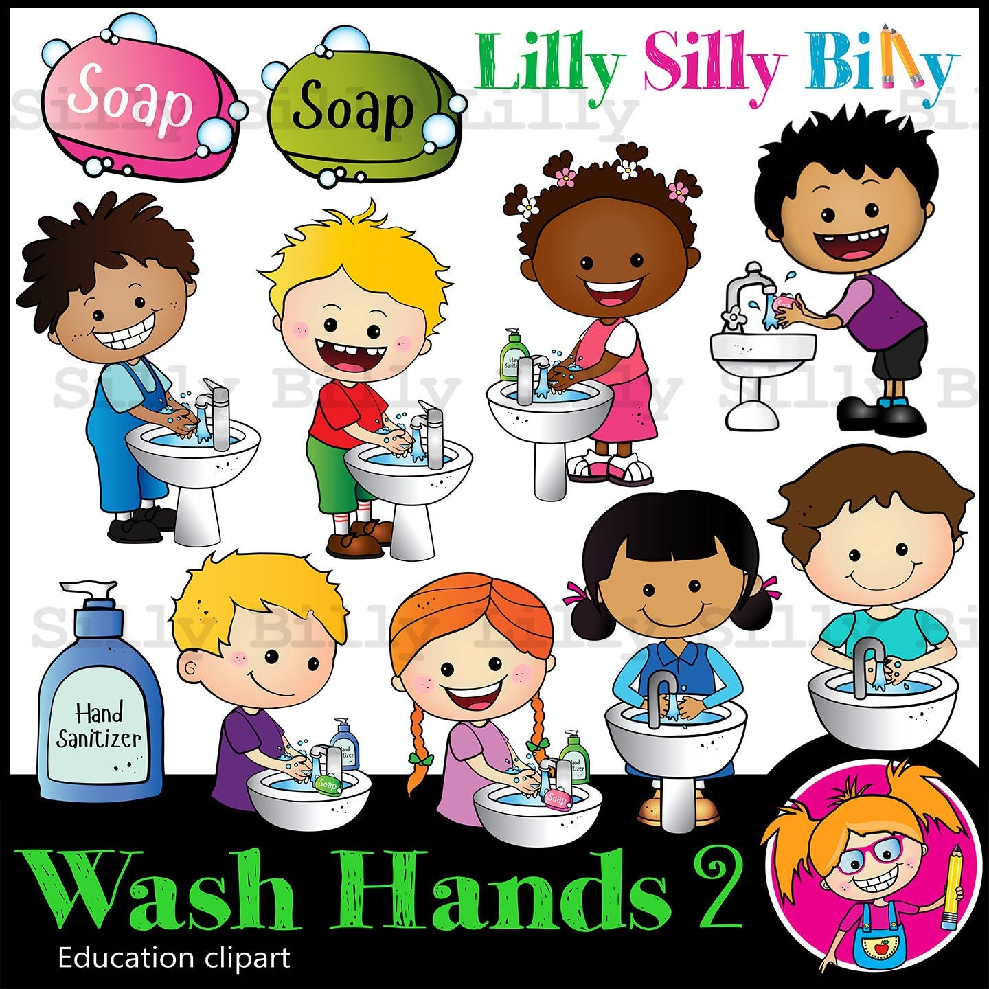 Hand Washing Clipart Cute Chidren Performing Personal Hygiene Tasks ...