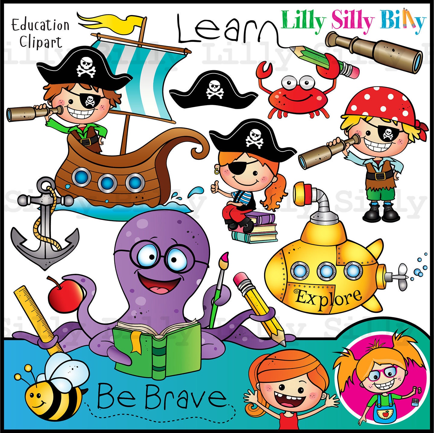 Explore Create See Kids Pirates Educational Clipart - Etsy