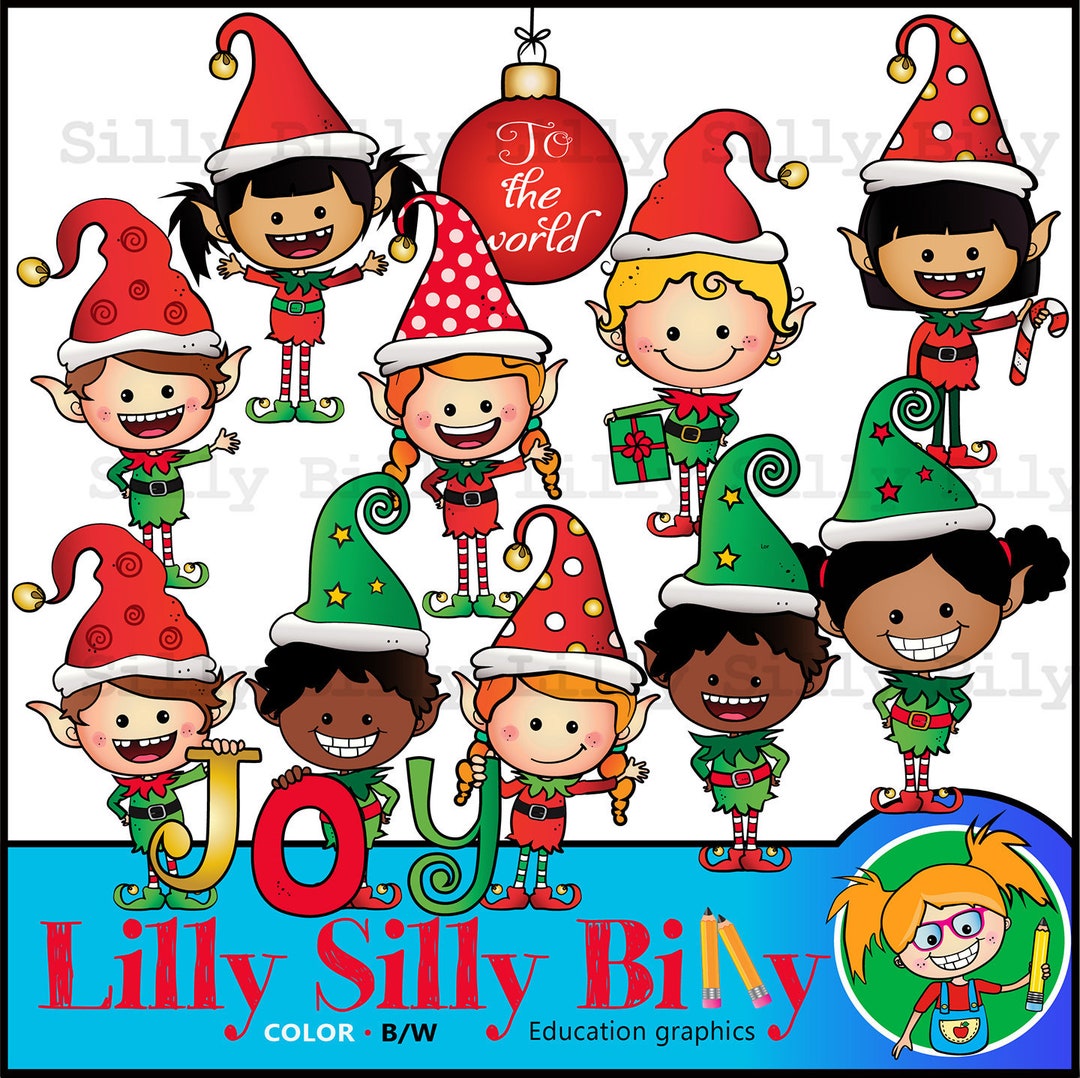 Cheeky Christms Elves - BLACK and WHITE/ and Full Color BUNDLE. Festive ...