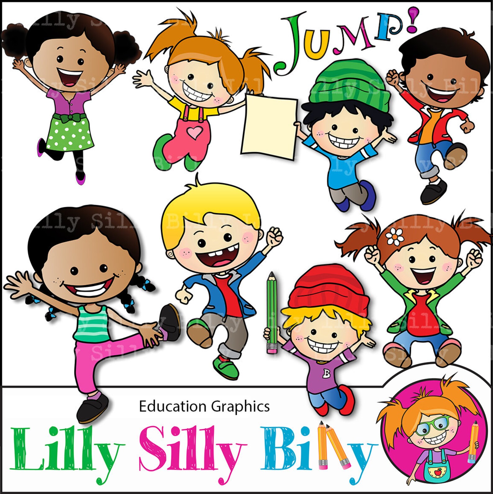 Clip Art JUMP Children Jumping for Joy. Educational Graphics. African ...