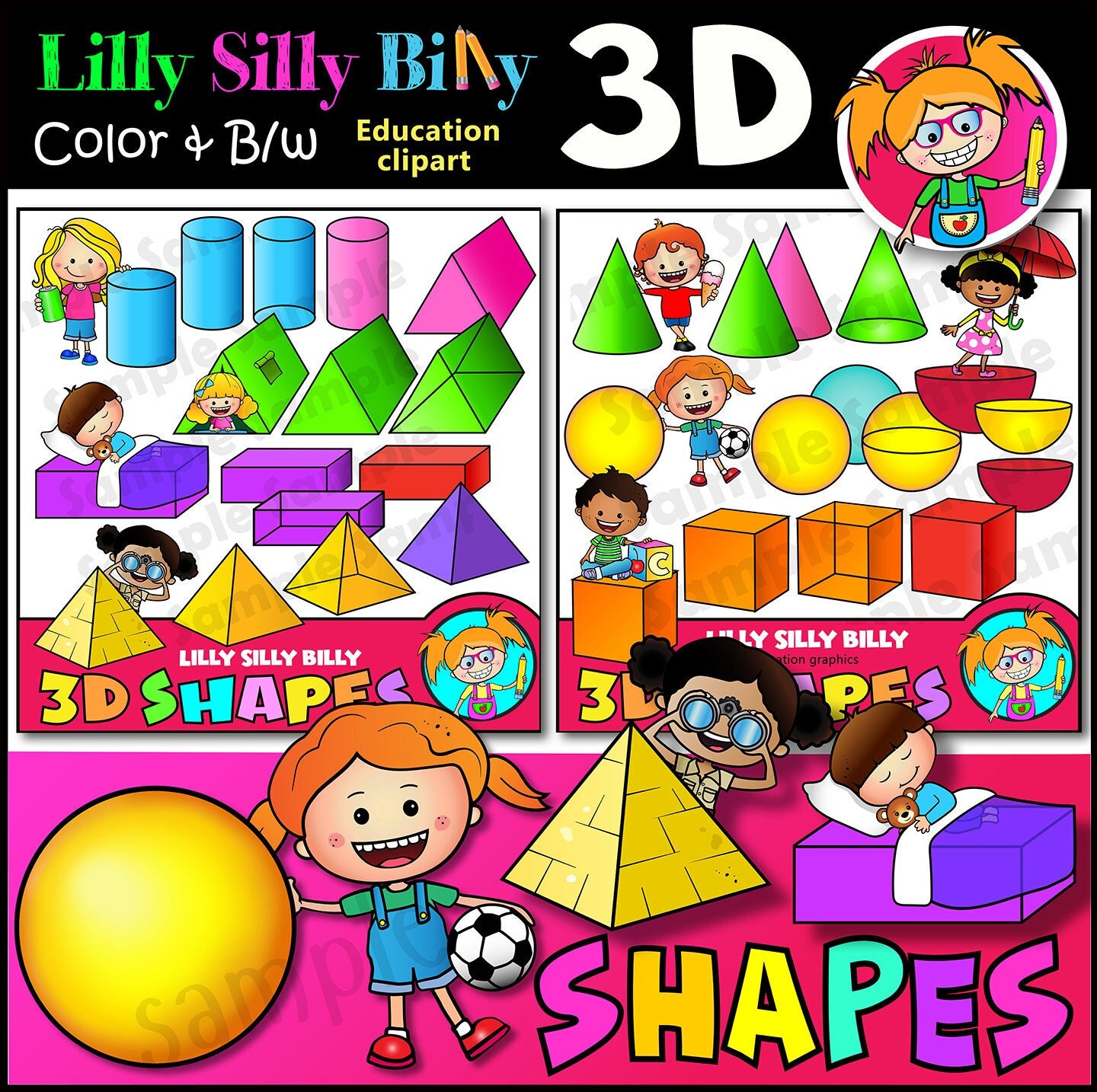 Kids With 3D Shapes Clipart Set Small-commercial Use - Etsy Canada
