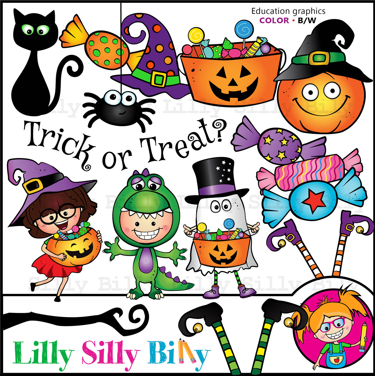 Halloween Fun Clipart Not-so-scary Illustrations for Small - Etsy