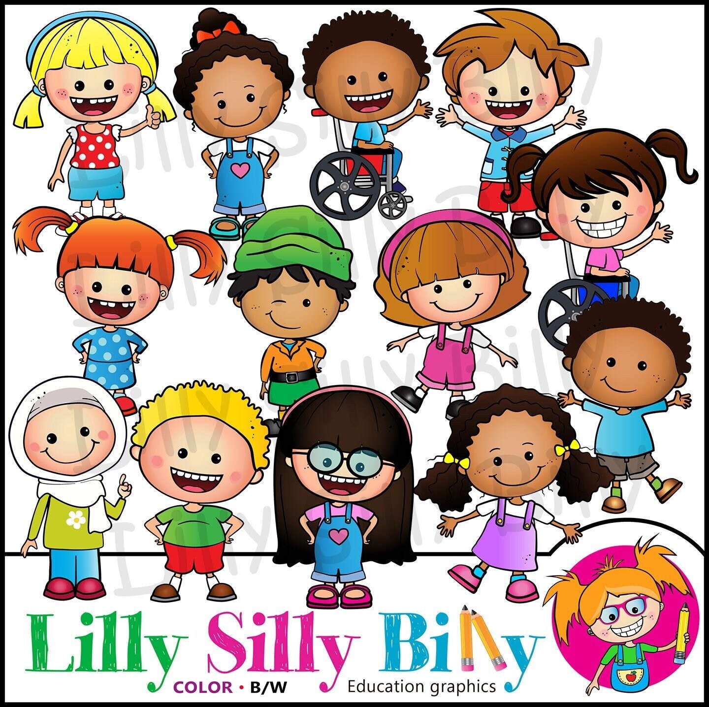 Kiddo's. BLACK and WHITE and Full Color. Education Graphics of Children ...