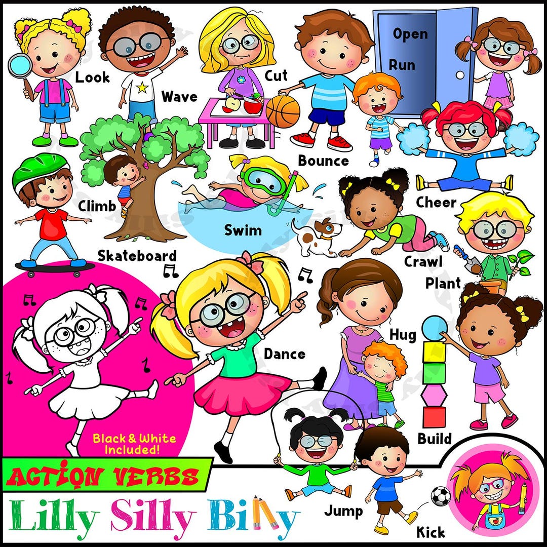 Action Verbs Clipart | Hand-drawn Kids Verbs Clipart | ESL Clipart ...