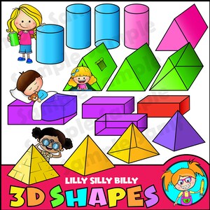 Kids With 3D Shapes Clipart Set, Small-commercial Use Education ...