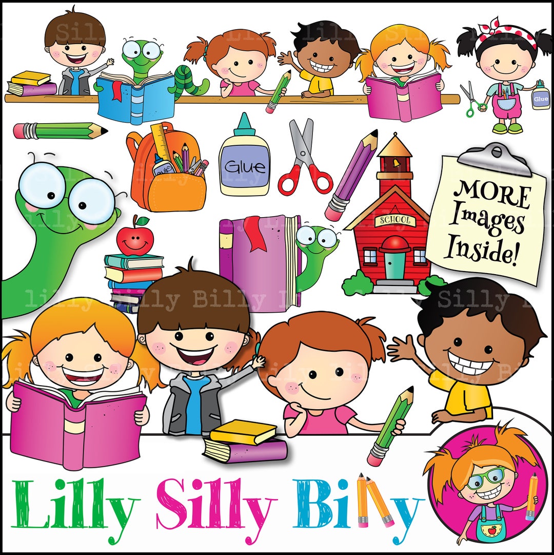 Back to School Clipart, 48 Clipart Images (BLACK and WHITE & COLOR ...