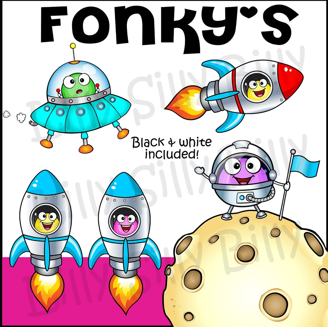 SPACE FONKY'S Clipart Collection. Lilly Silly Billy. - Etsy