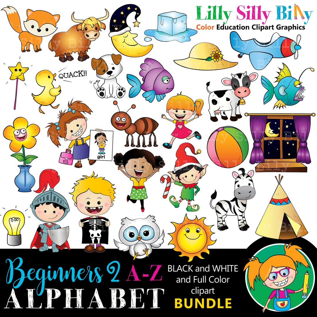 Alphabet Pictures - Phonics, Beginners 2, A-Z Short Words. BLACK and ...
